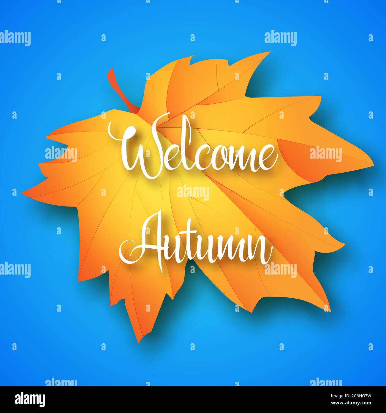 Welcome Autumn lettering on maple leaf and blue background.Vector ...