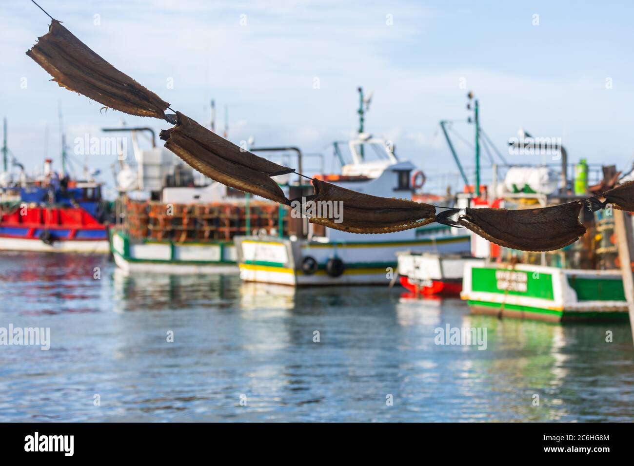 A local delicacy, bokkoms (dried fish) hanging and ready to sell in ...
