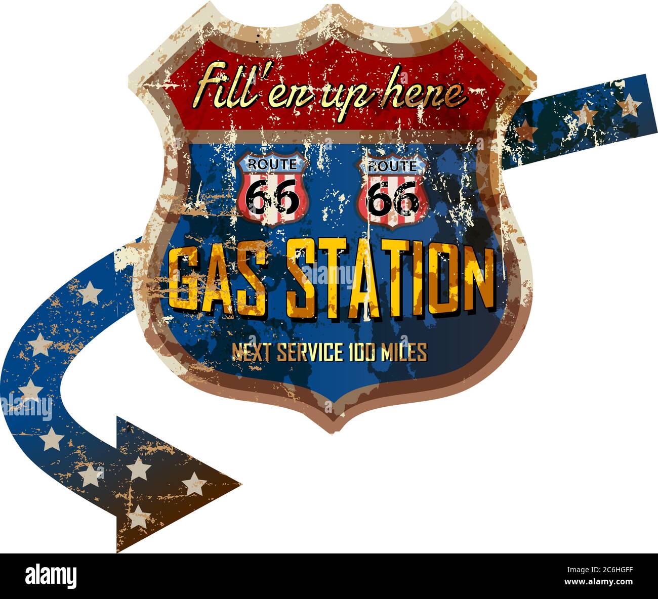 vintage route 66 gas sation sign, retro style vector illustration ...