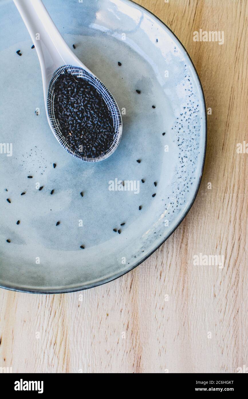 Beautiful stylish grey plate composition Stock Photo - Alamy