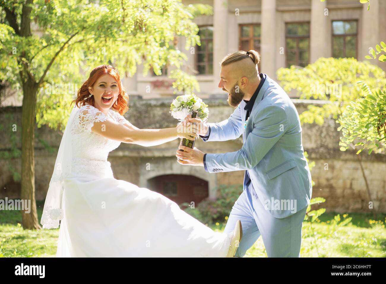 Happy man glass champagne dancing hi-res stock photography and images ...