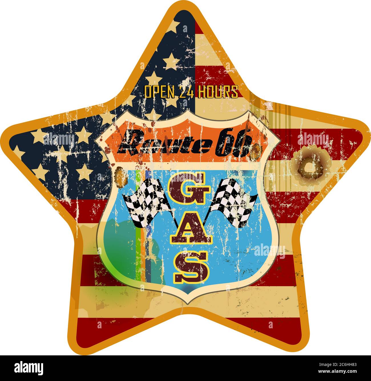 vintage route 66 gas sation sign, retro style vector illustration ...