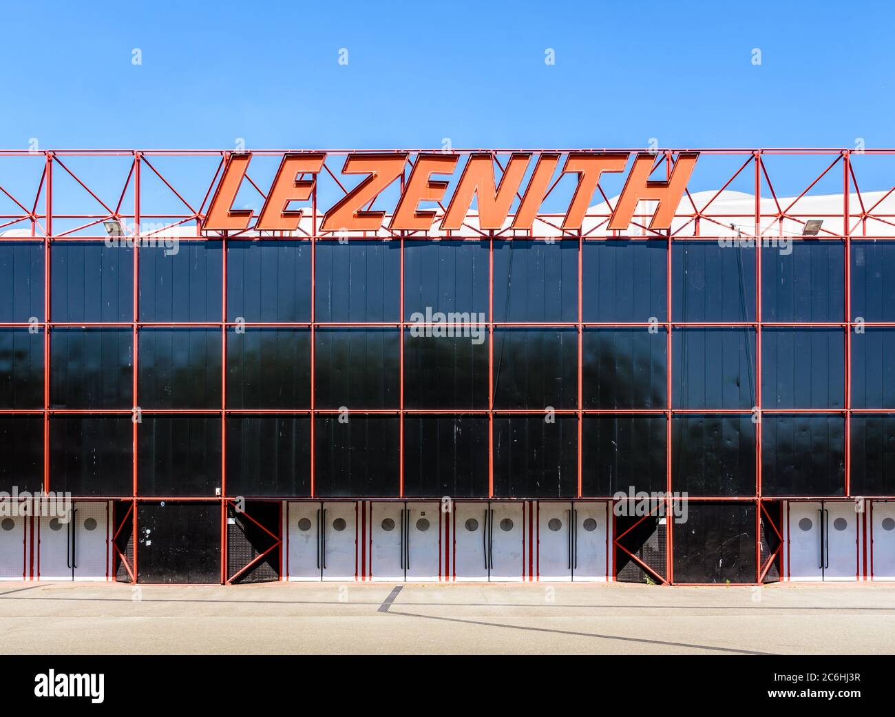 Front view of the facade and spectator entrance of Le Zenith concert ...