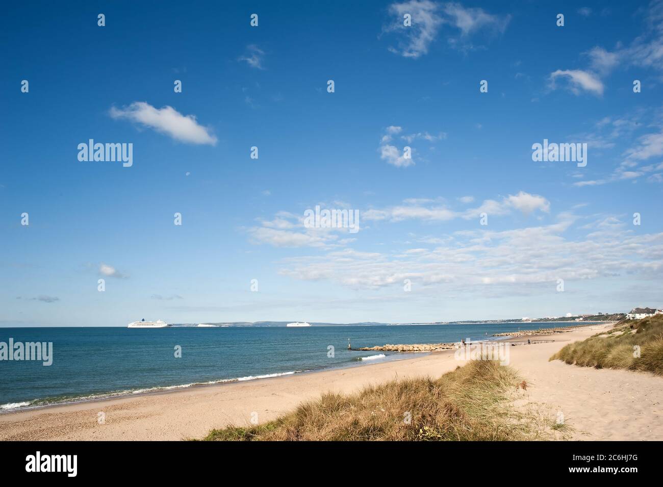 bournemouth bay sweeping beach towards poole harbour and purbecks with ...