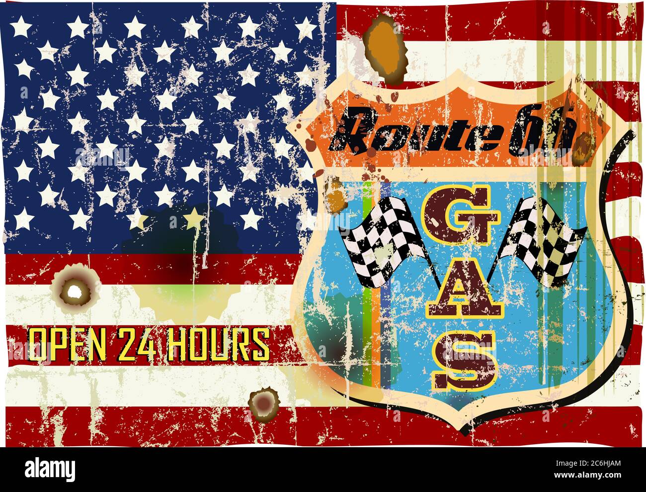 vintage route 66 gas sation sign, retro style vector illustration ...