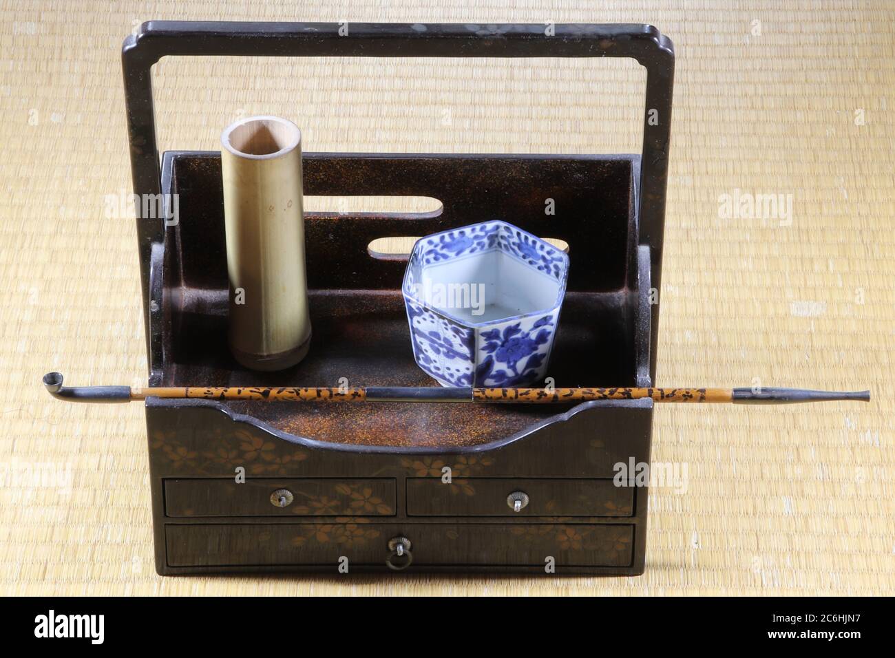 Japanese traditional smoking set ("tqbqko-bon" ashtray and "kiseru ...