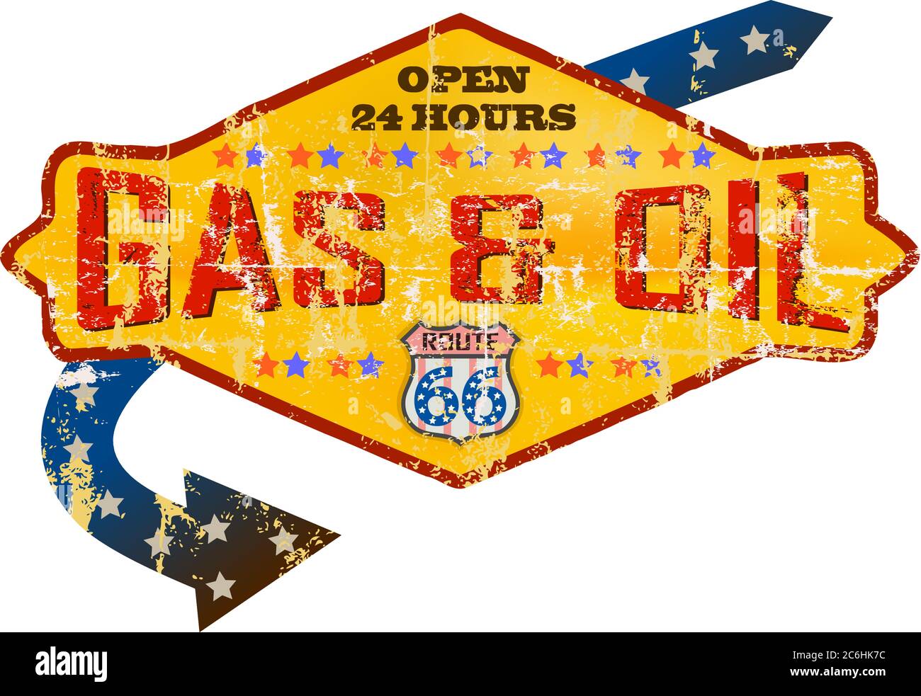vintage route 66 gas sation sign, retro style vector illustration ...