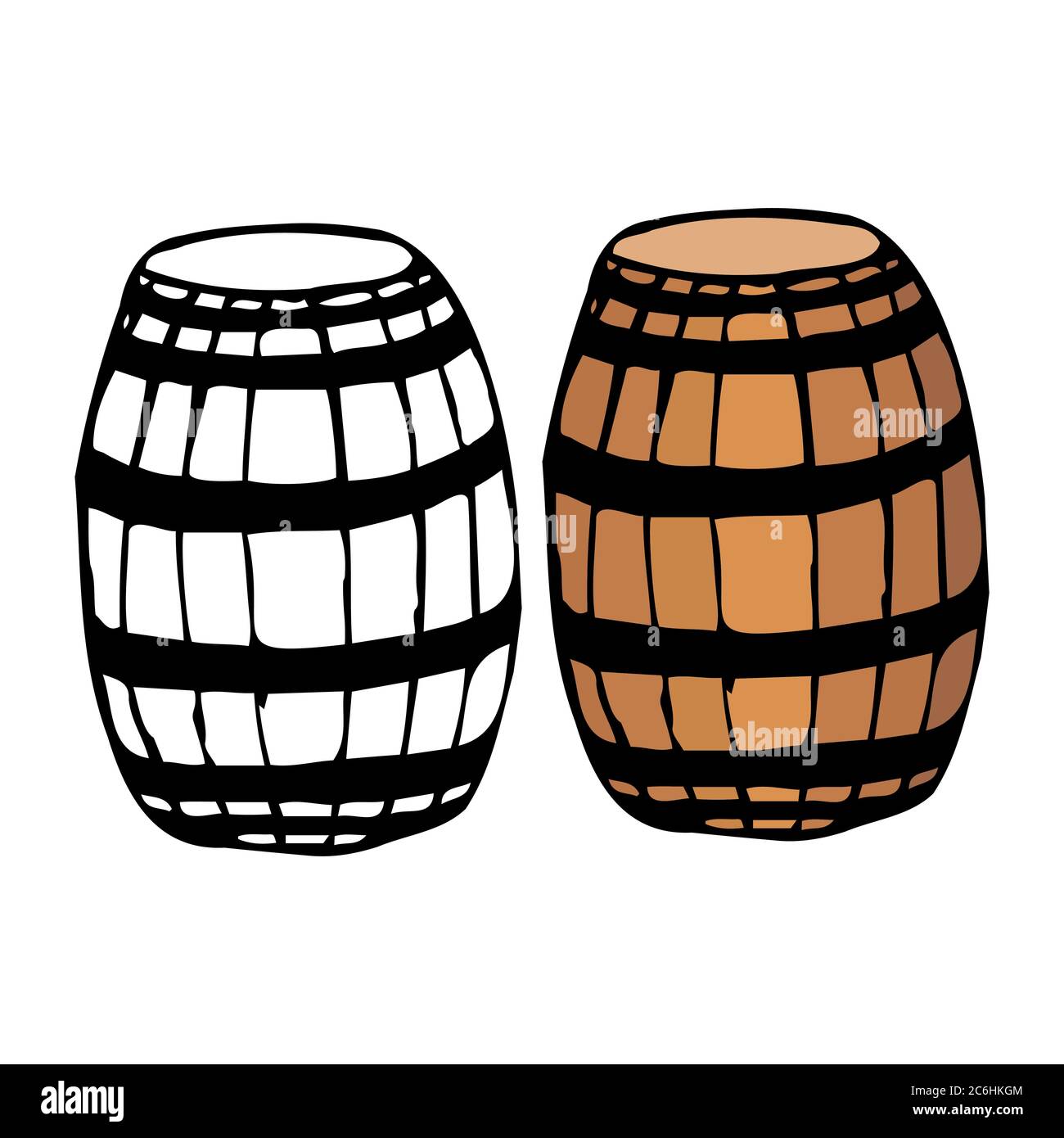 Hand drawn doodle barrel. Contour sketch. Vector transparent and color ...