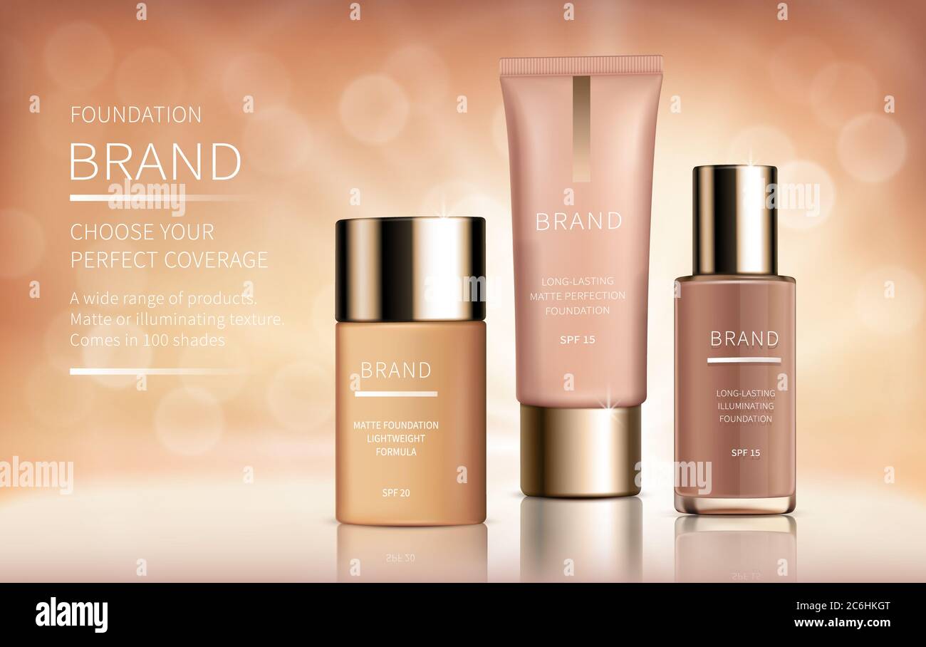 Cosmetic realistic vector ads banner with foundation for perfect makeup ...