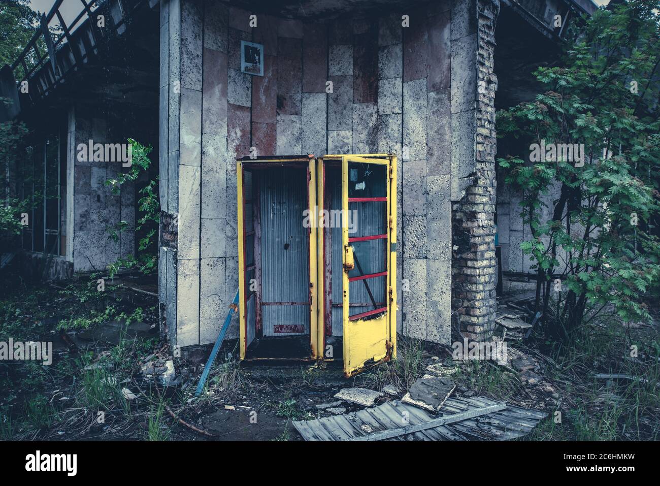 radioactive phone booth in amusement park in Pripyat, the Chernobyl ...
