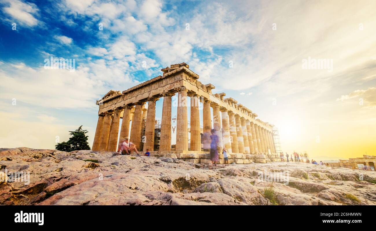 Panoramic view of the Parthenon at sunset, Acropolis, Athens Stock ...
