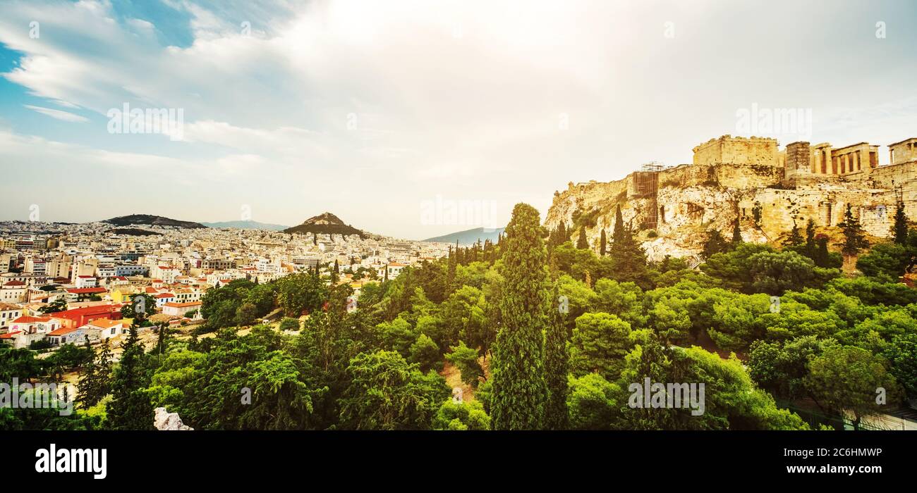 Panoramic view on the cityscape of Athens city from Acropolis with ...