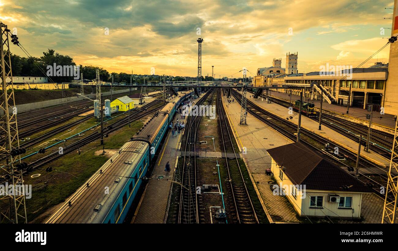 modern railway station from top view at sunset Stock Photo - Alamy