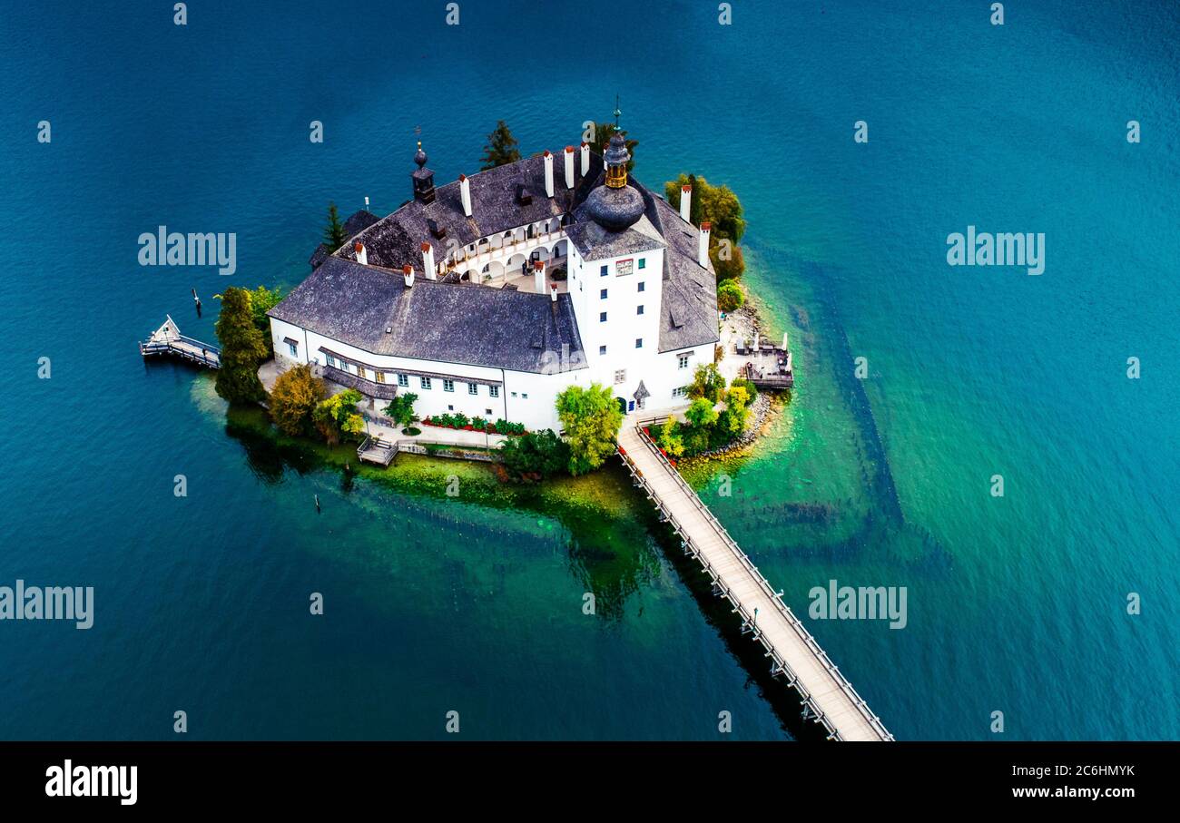 Aerial of the castle orth in lake traun hi-res stock photography and ...