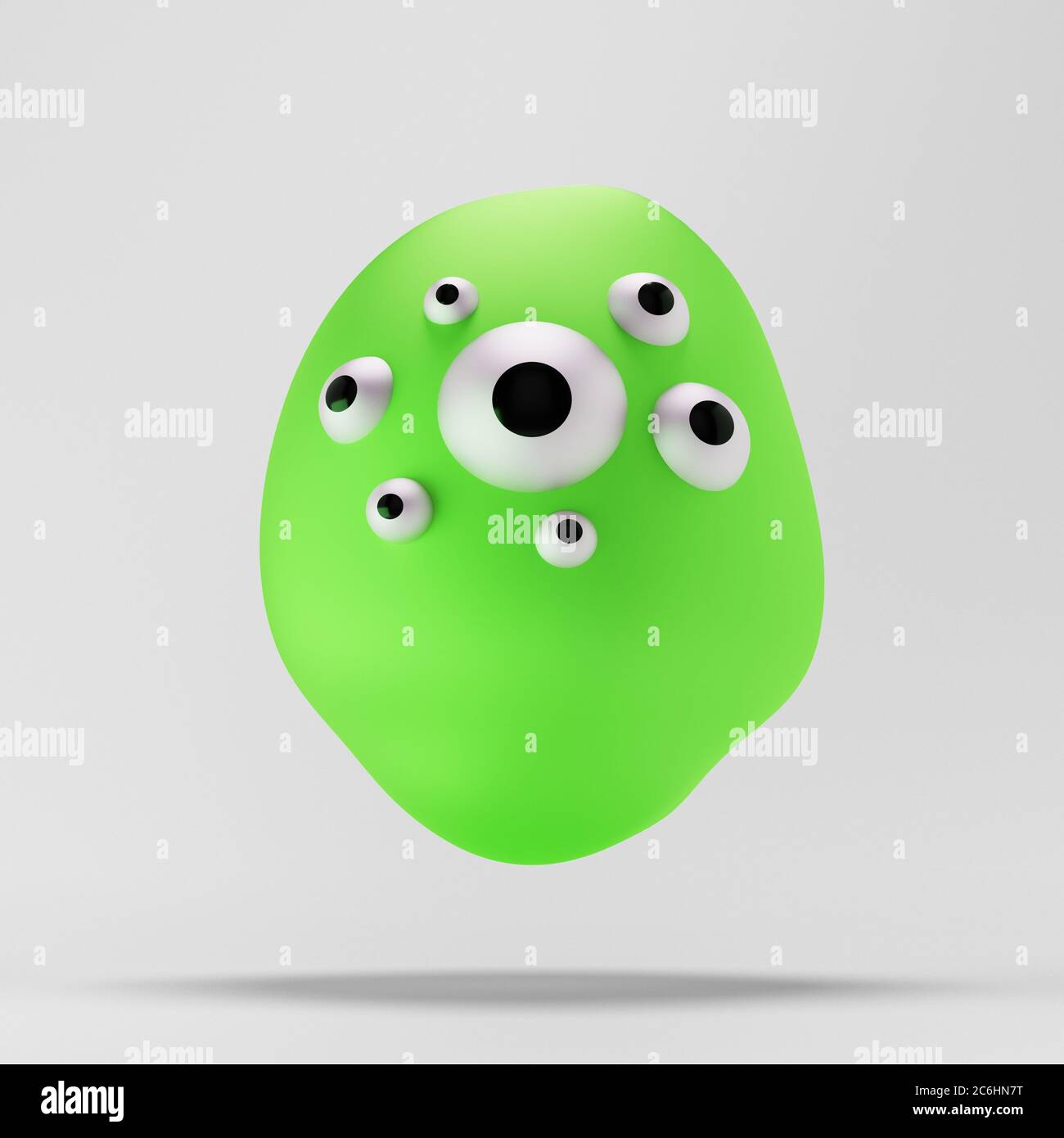 Cute green monster with many eyes, 3d illustration Stock Photo - Alamy