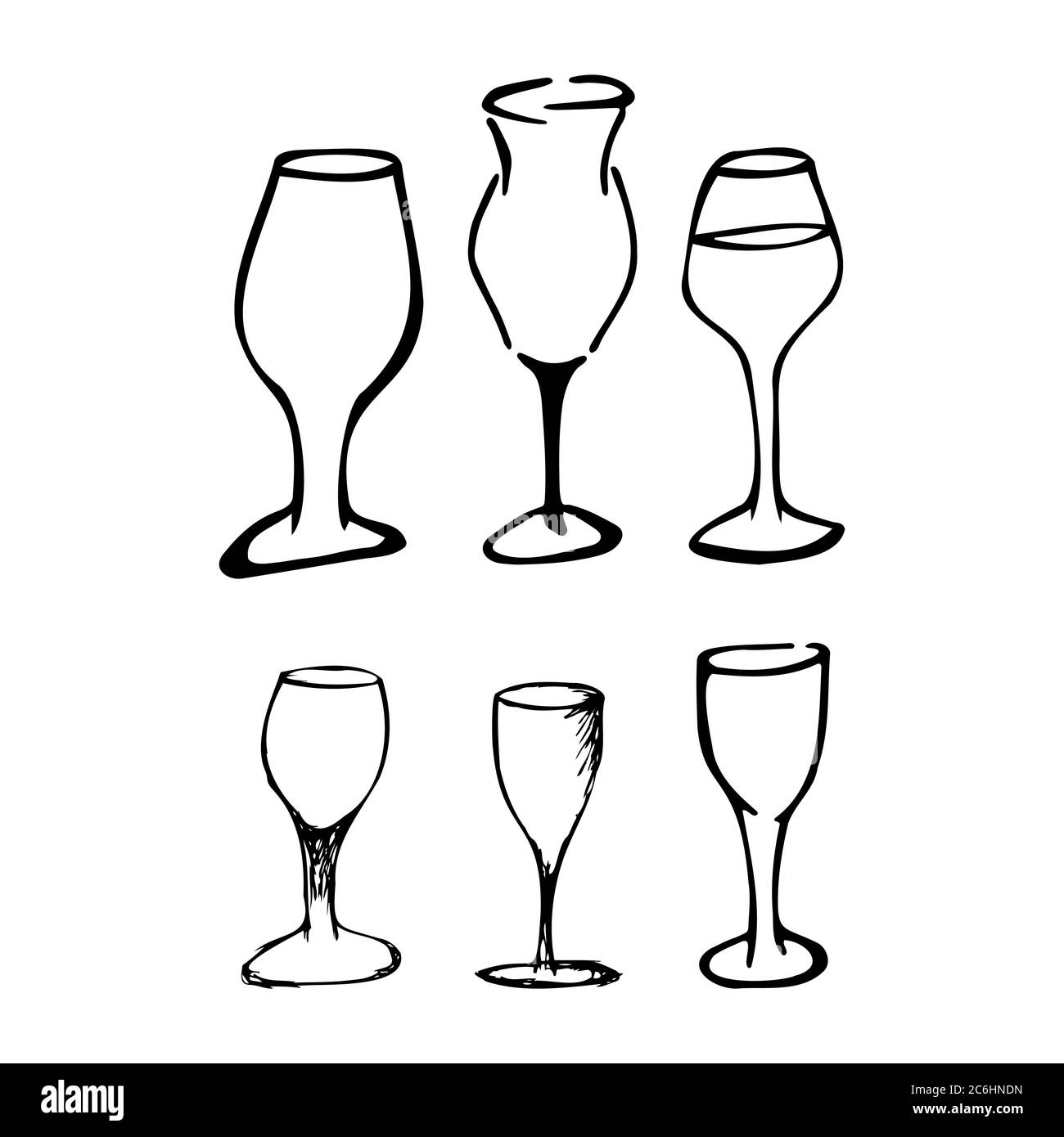 Hand drawn doodle glass set. Contour sketch. Vector transparent ...