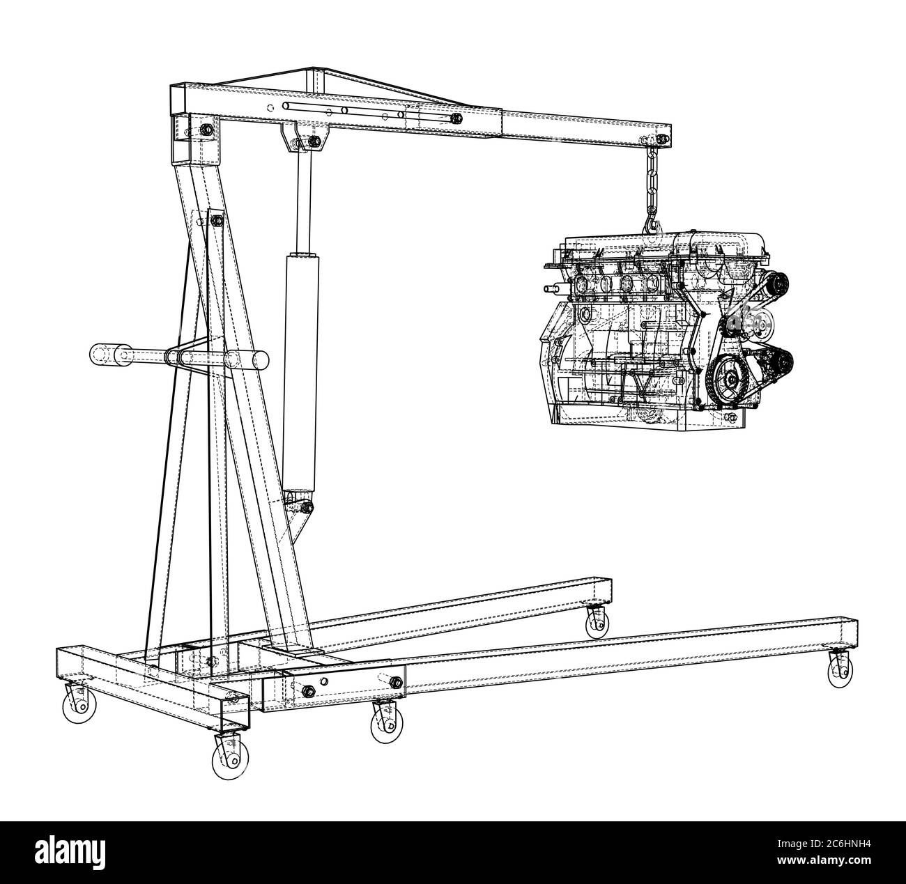 Engine hoist with engine outline Stock Photo - Alamy