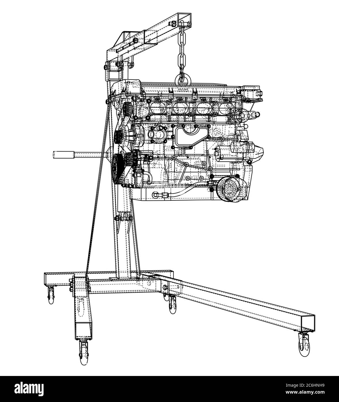 Engine hoist with engine outline Stock Photo - Alamy