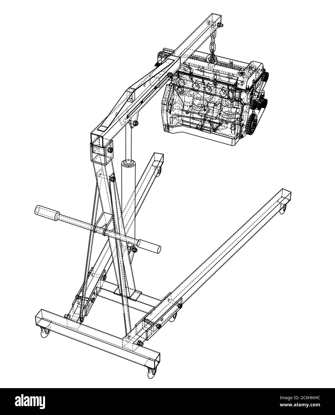 Engine hoist with engine outline Stock Photo - Alamy