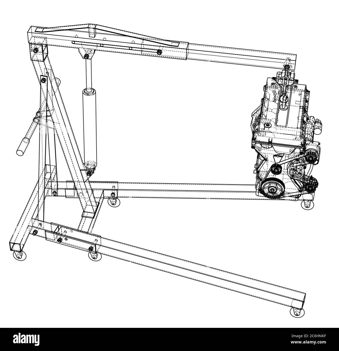 Engine hoist with engine outline Stock Photo - Alamy