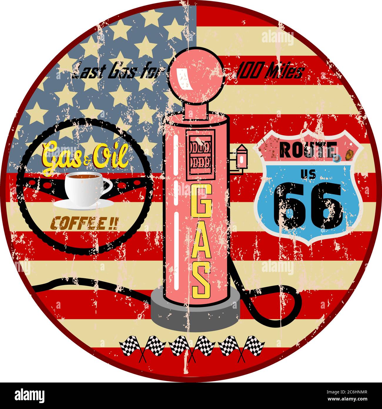 vintage route 66 gas sation sign, retro style vector illustration ...