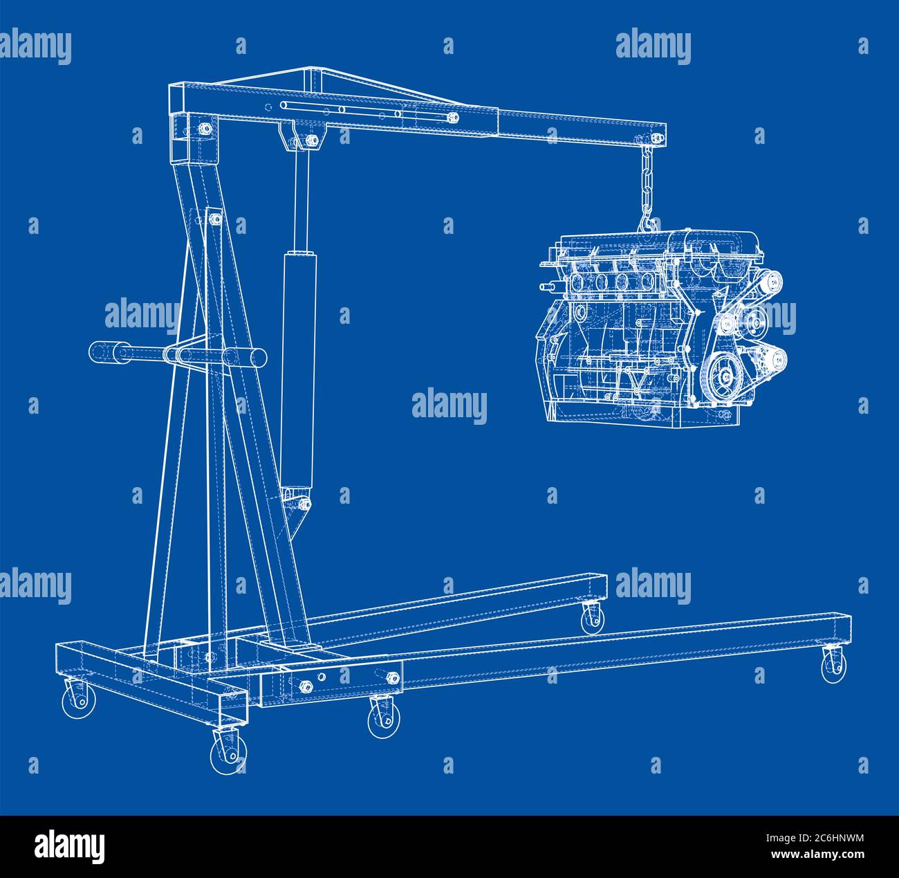Engine hoist with engine outline Stock Photo - Alamy
