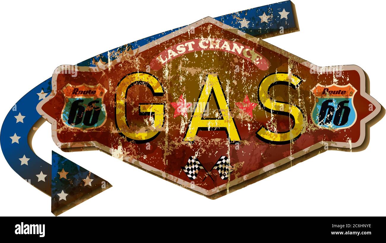 vintage route 66 gas sation sign, retro style vector illustration ...