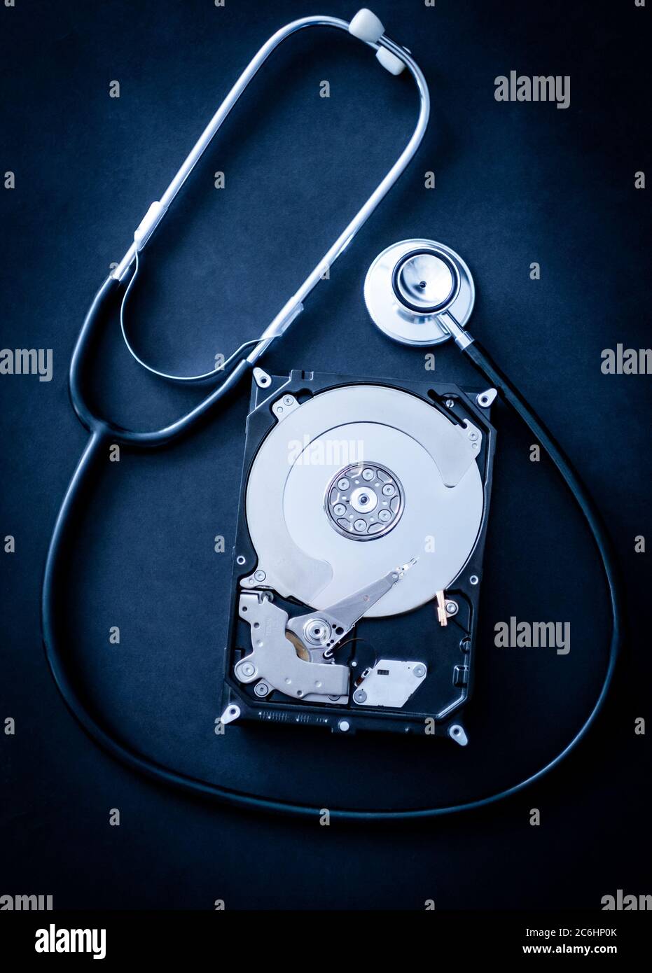computer hard drive disk repair process, top view Stock Photo - Alamy