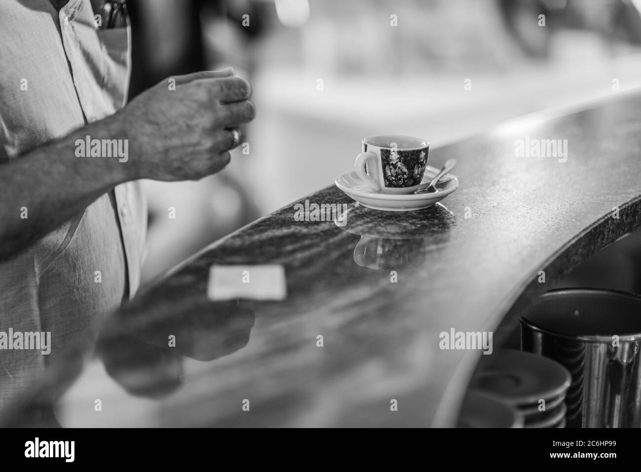bar customer holding cup of Espresso coffee cappuccino close up ...