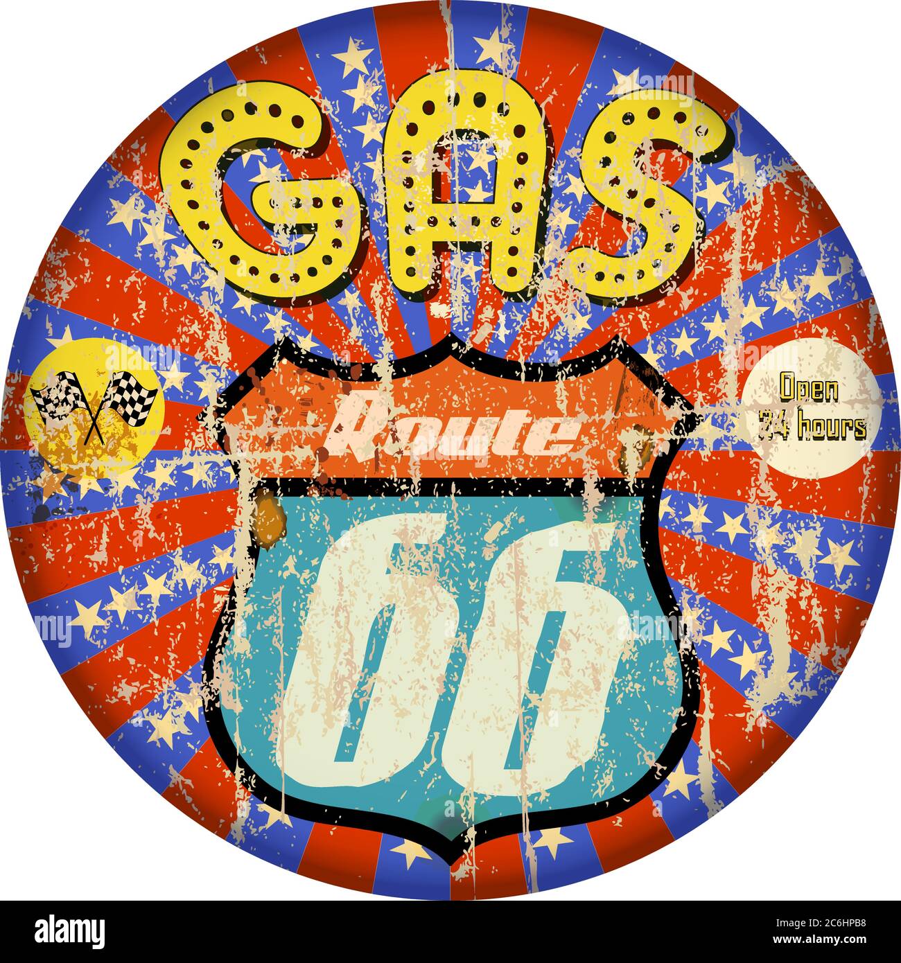 vintage route 66 gas sation sign, retro style vector illustration ...