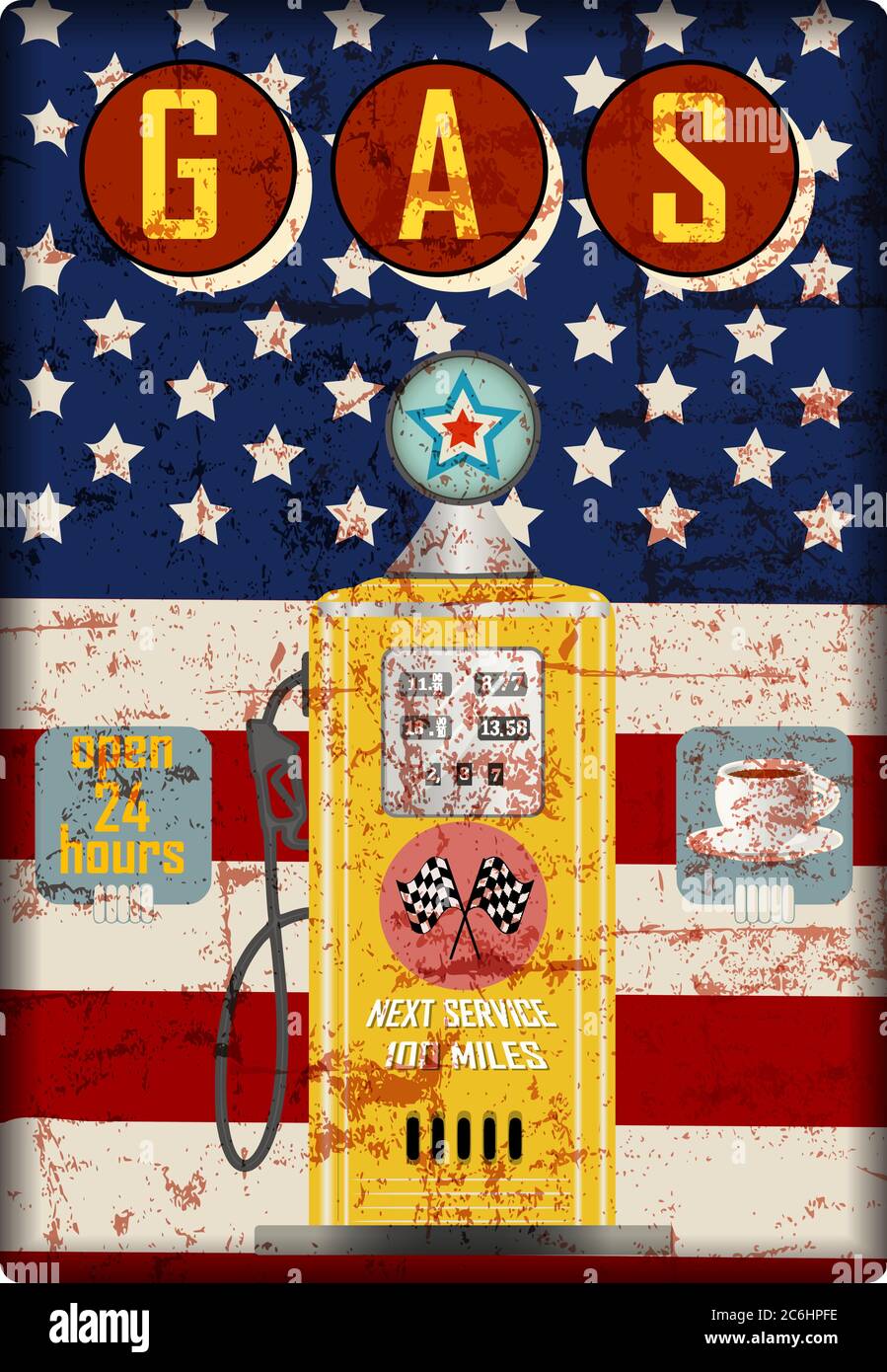 vintage route 66 gas sation sign, retro style vector illustration ...