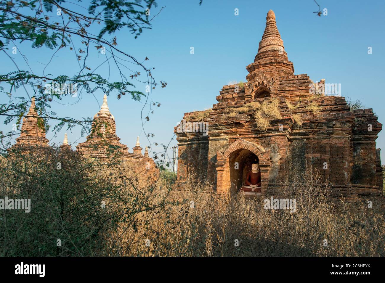Beautiful old temples cover the landscape in Bagan, Myanmar Stock Photo ...