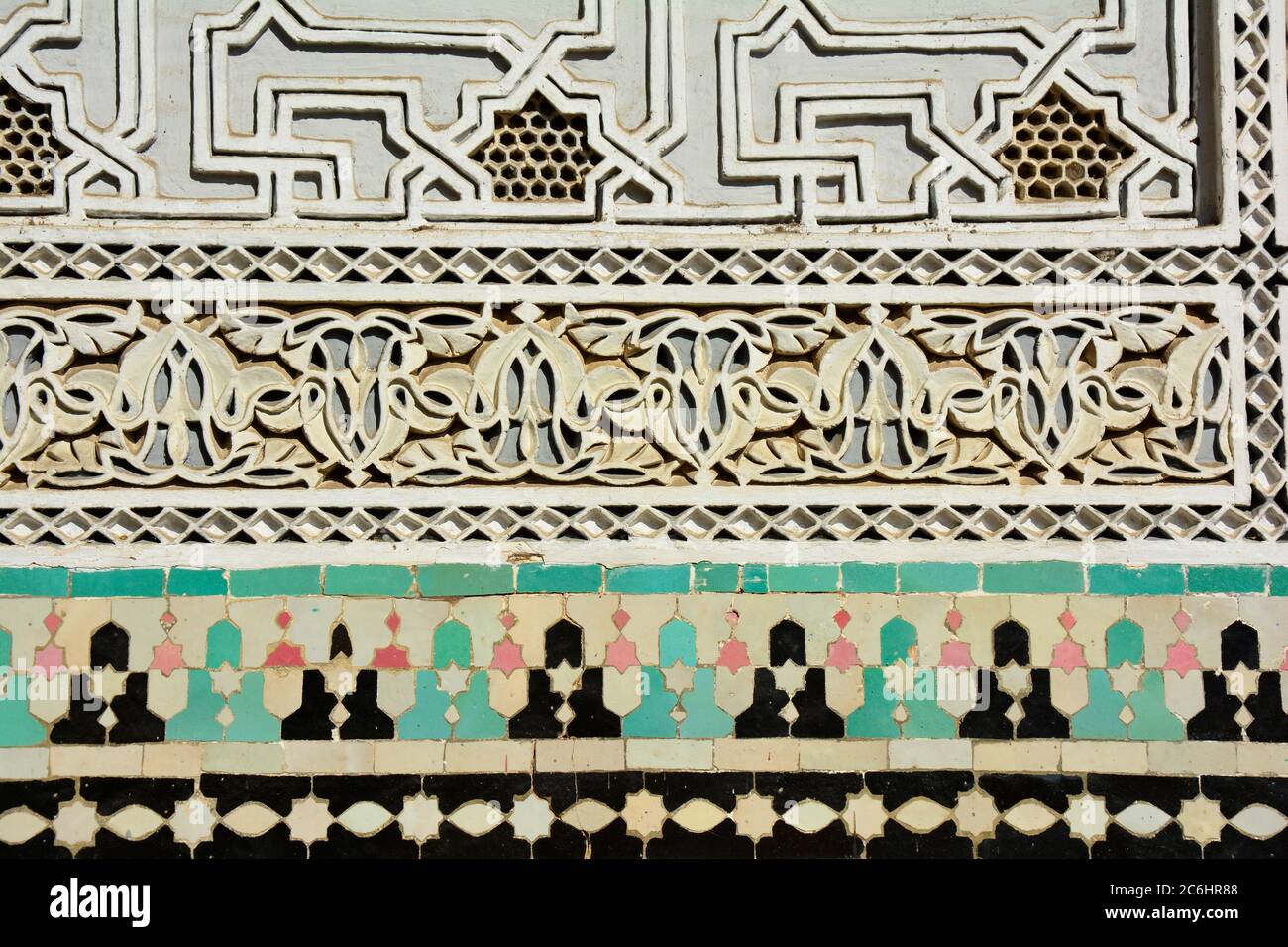 Morocco, mosaic and symbols on a wall in Casablanca Stock Photo - Alamy