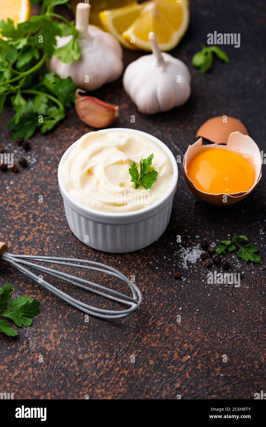 Homemade mayonnaise sauce with ingredient Stock Photo - Alamy