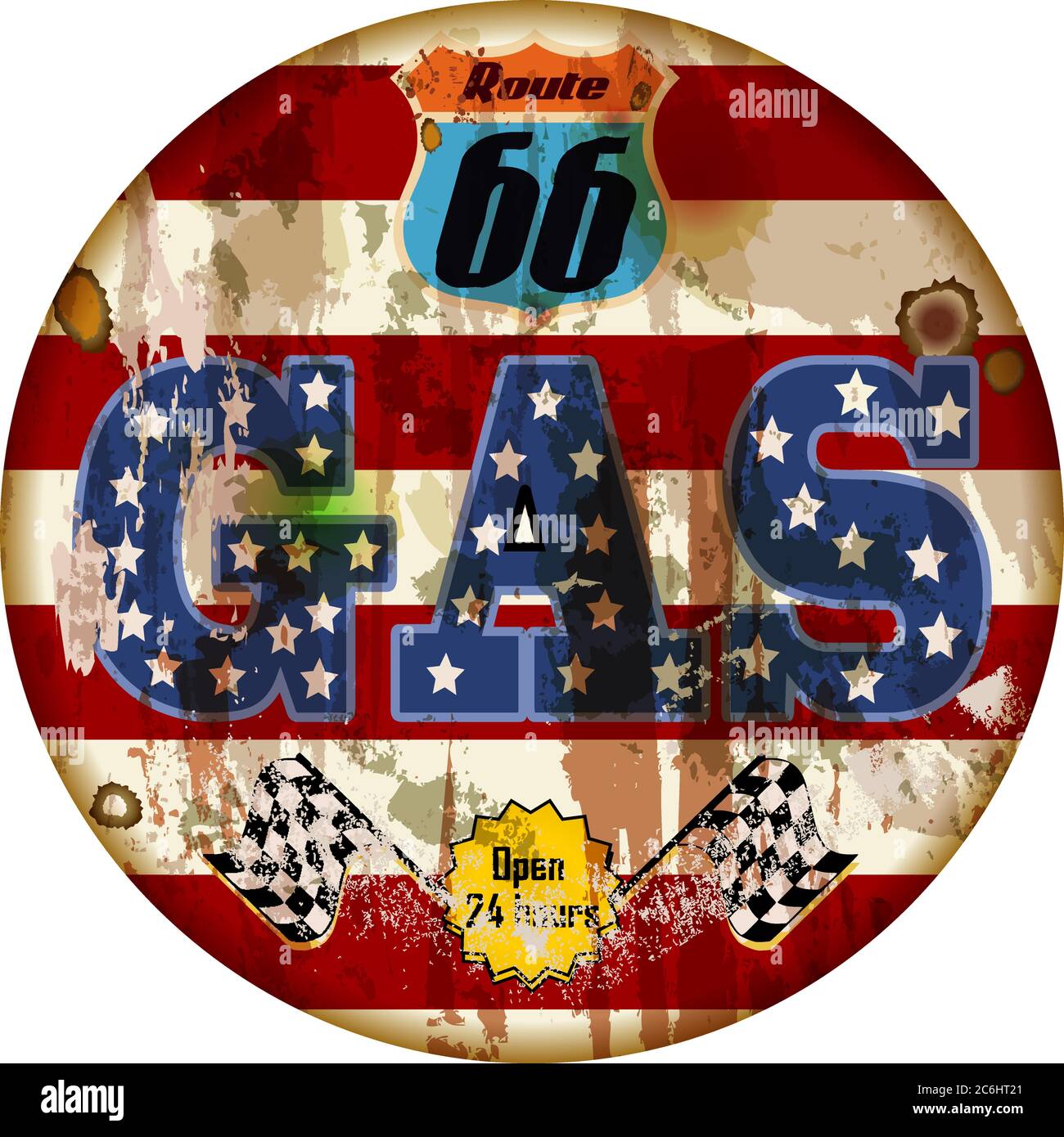 vintage route 66 gas sation sign, retro style vector illustration ...