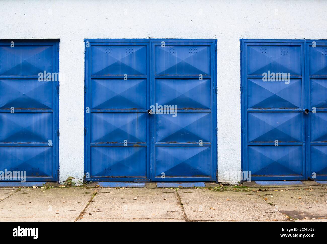 Doors of garage. Door has blue color. Angular doors as geometrical ...