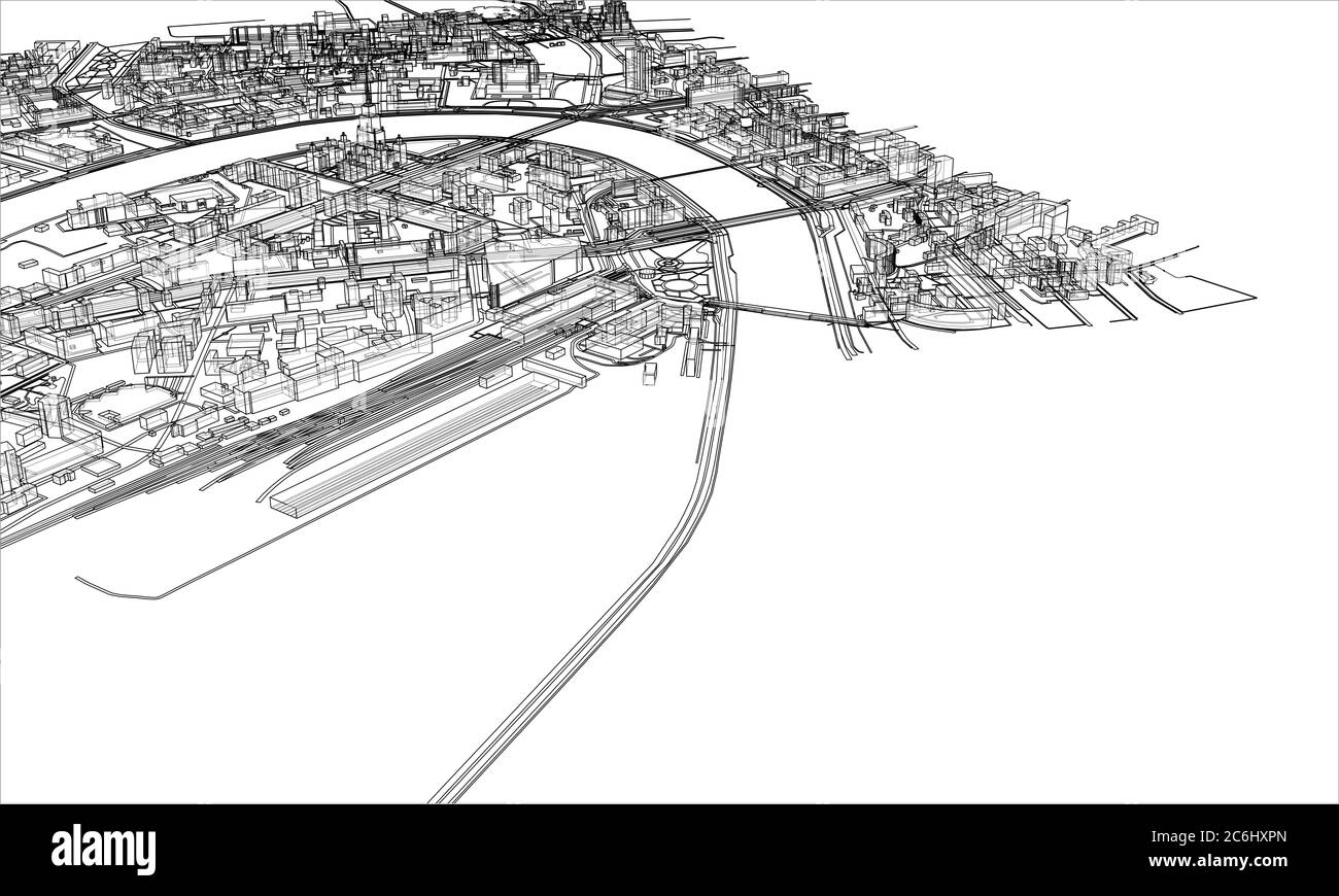 Outline city concept. Wire-frame style Stock Photo - Alamy