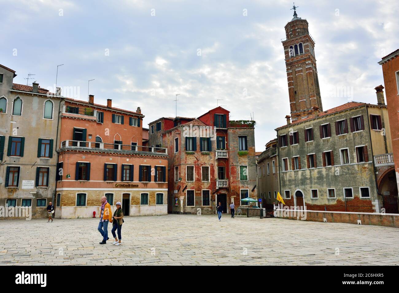 VENICE, ITALY - SEPT 25, 2014: A typical Venetian square Campo S.Anzolo ...
