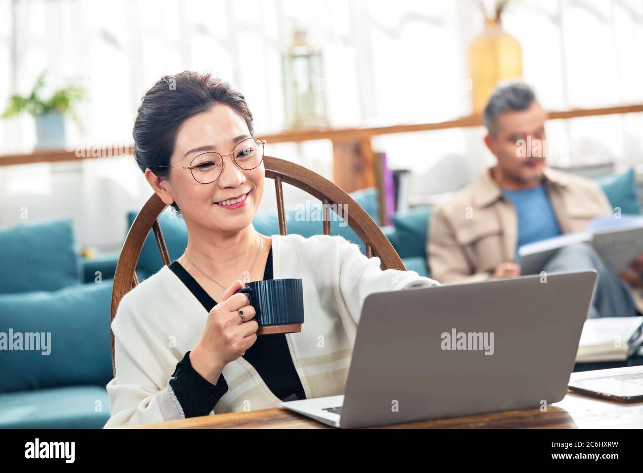 Elegant old people to use a computer at home Stock Photo - Alamy
