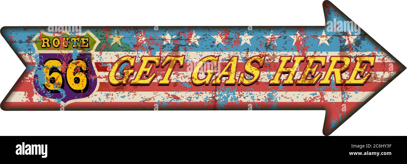 vintage route 66 gas sation sign, retro style vector illustration ...