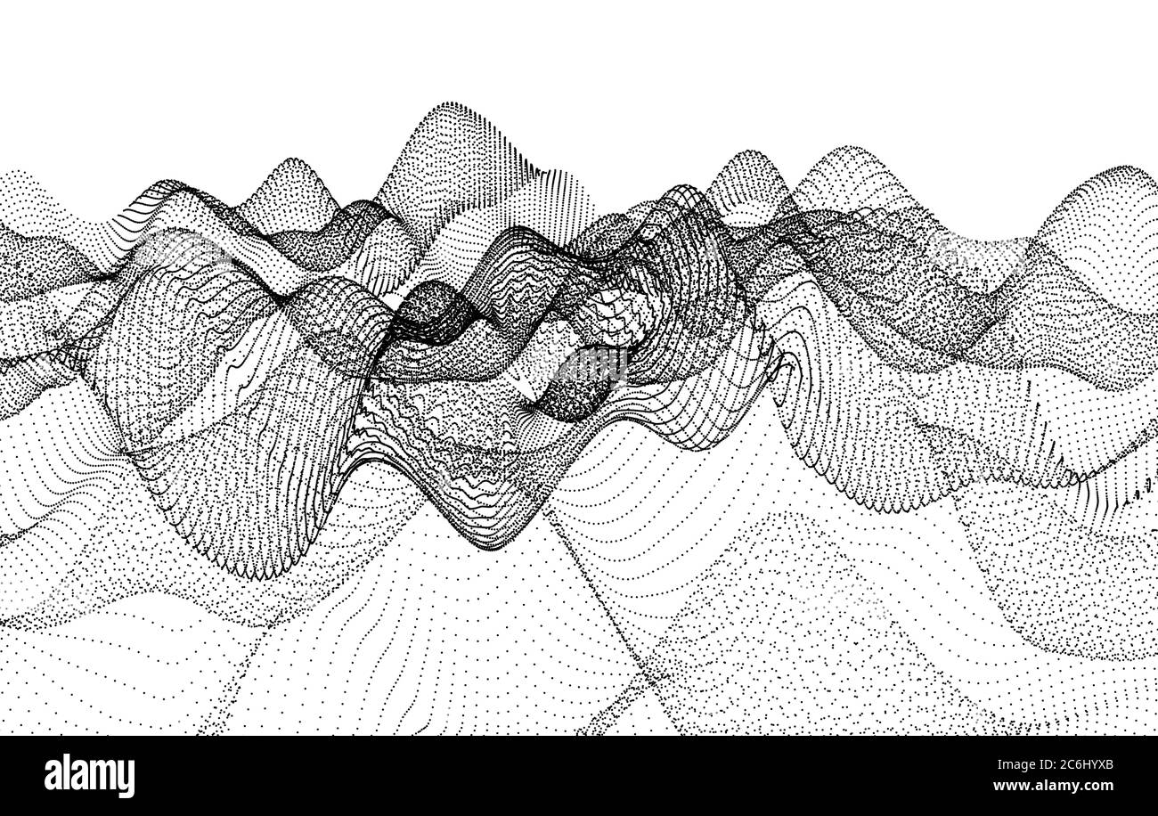 Wavy grid background. 3d abstract vector illustration with particle ...