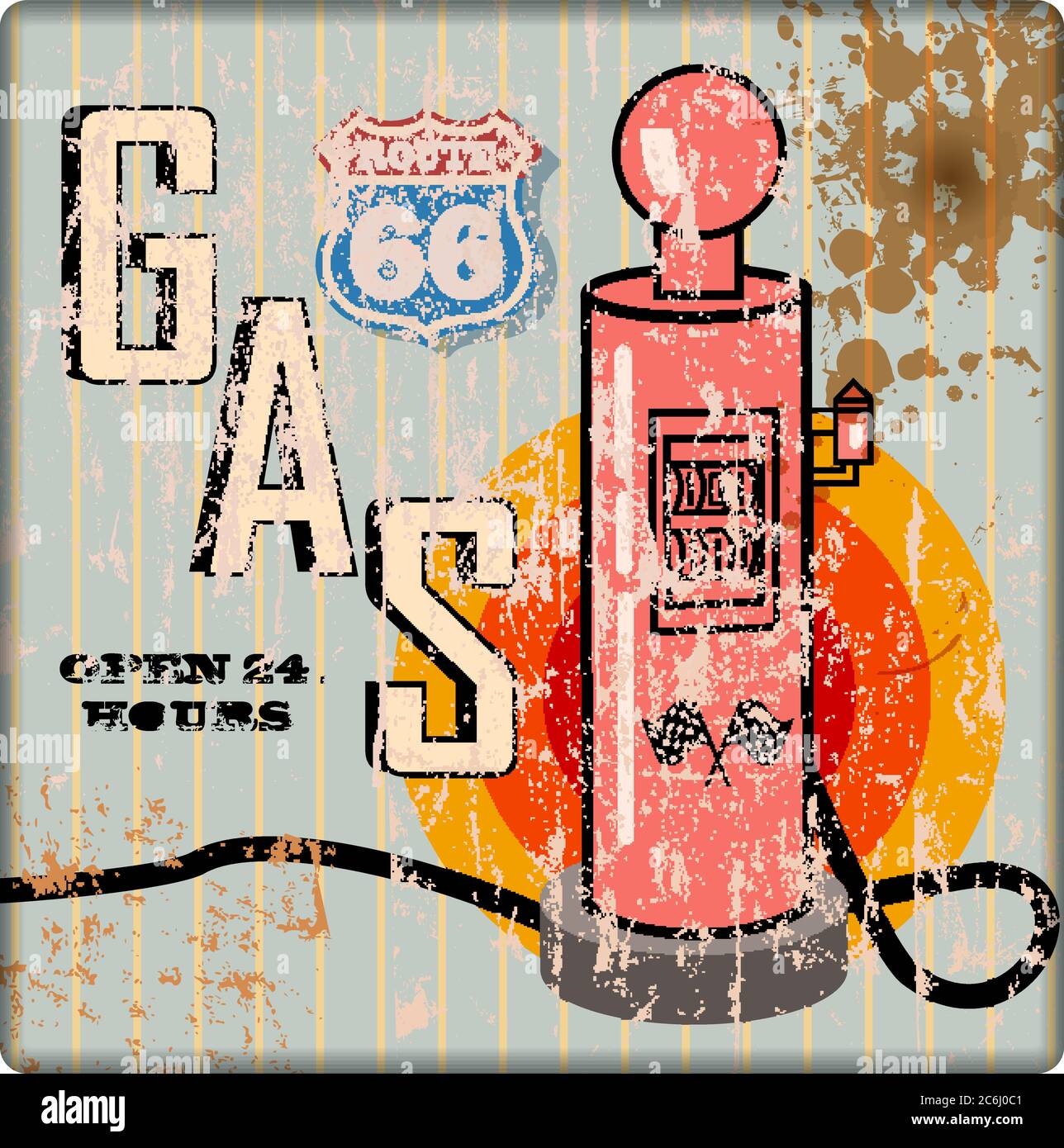 vintage route 66 gas sation sign, retro style vector illustration ...