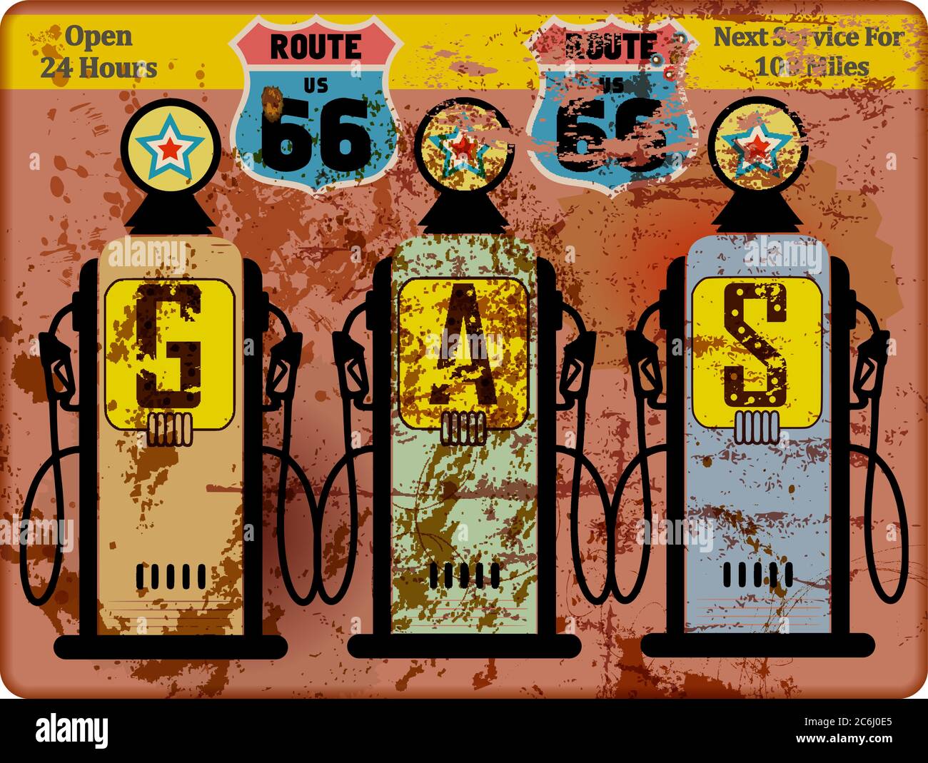 vintage route 66 gas sation sign, retro style vector illustration ...