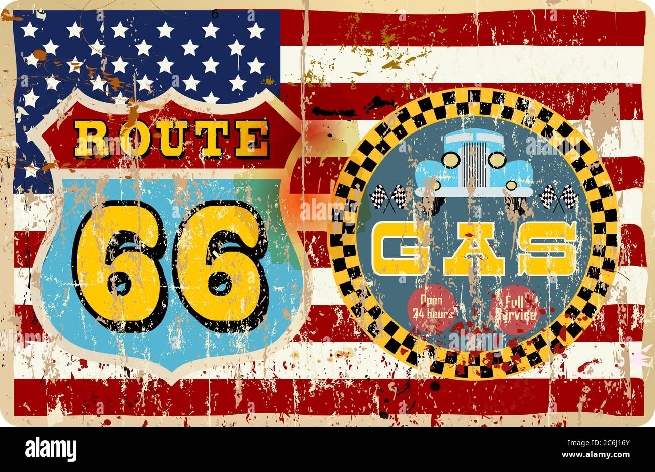 vintage route 66 gas sation sign, retro style vector illustration ...