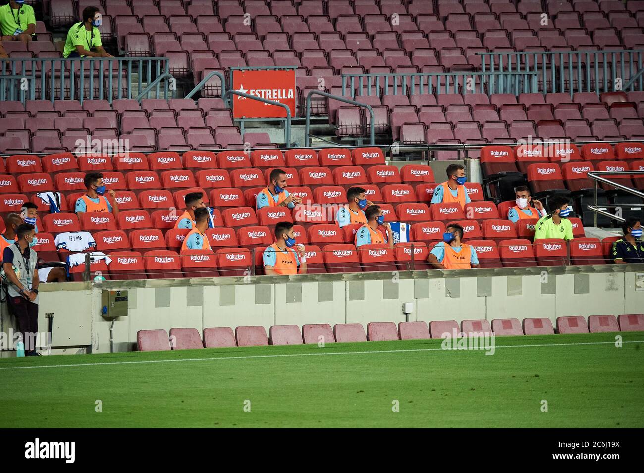 BARCELONA, SPAIN - JUNE 23: RCD Espanyol players in the bench during ...