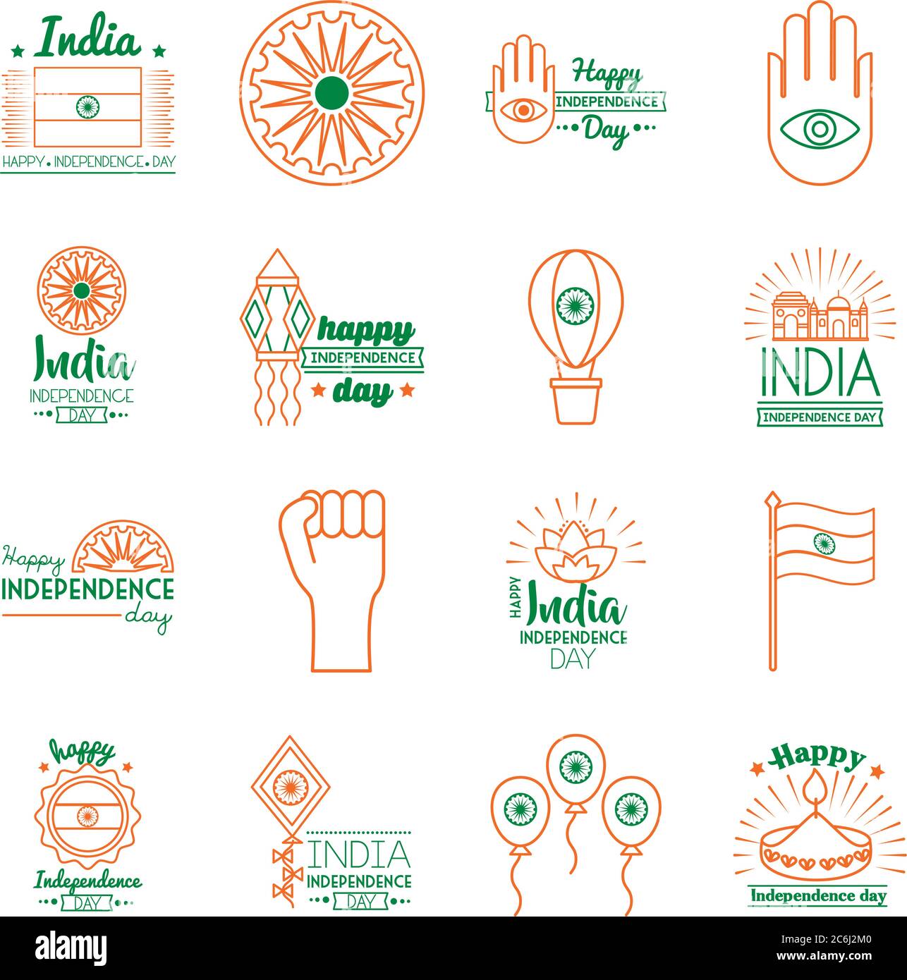 bundle of india independence day celebration icons vector illustration ...