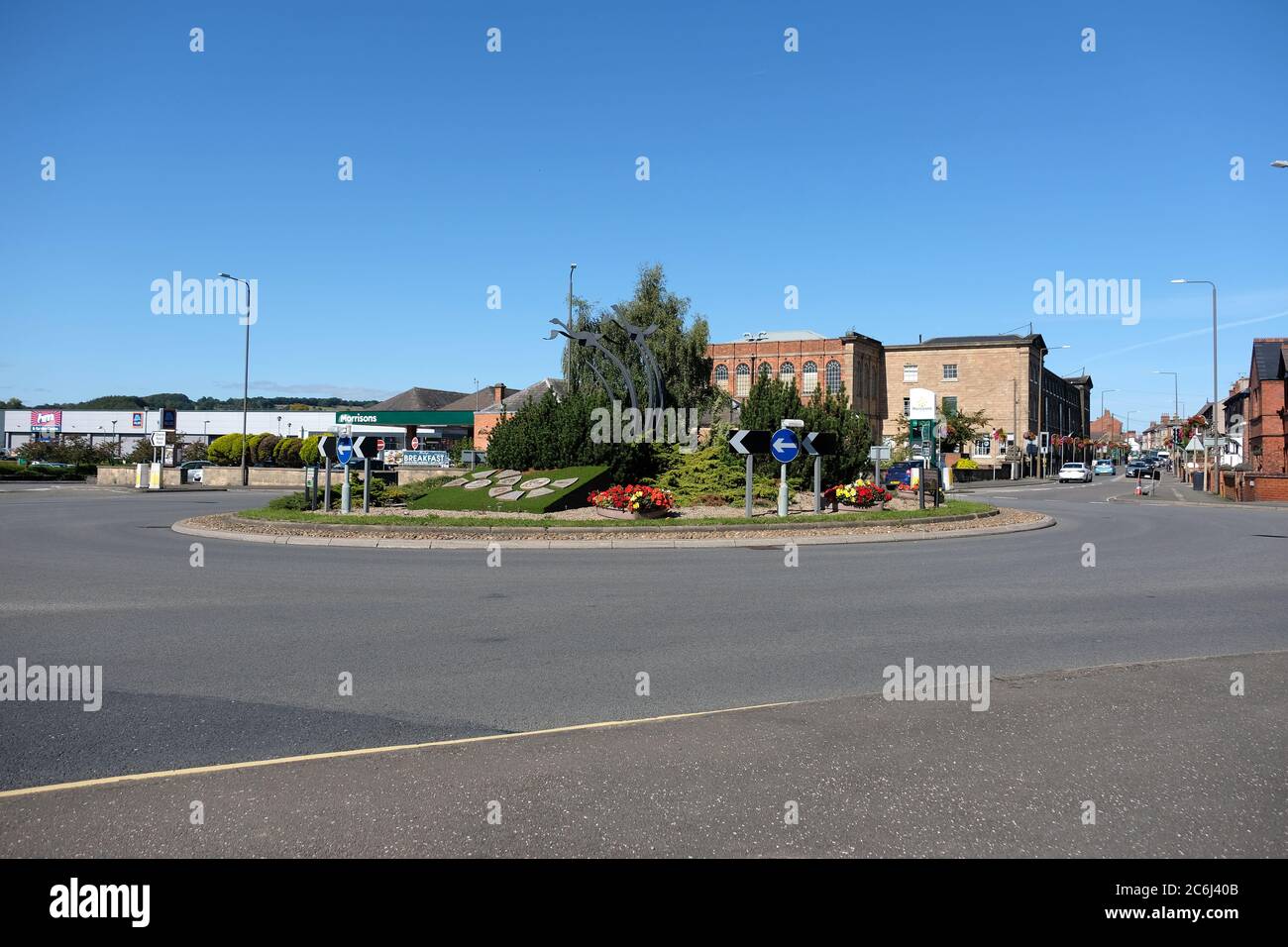 Traffic island on the main road in Belper, Derbyshire, UK Stock Photo ...
