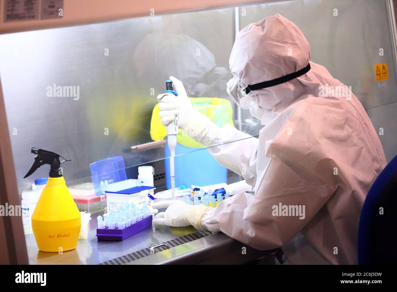Colombo, Sri Lanka. 10th July, 2020. A health worker conducts COVID-19 ...