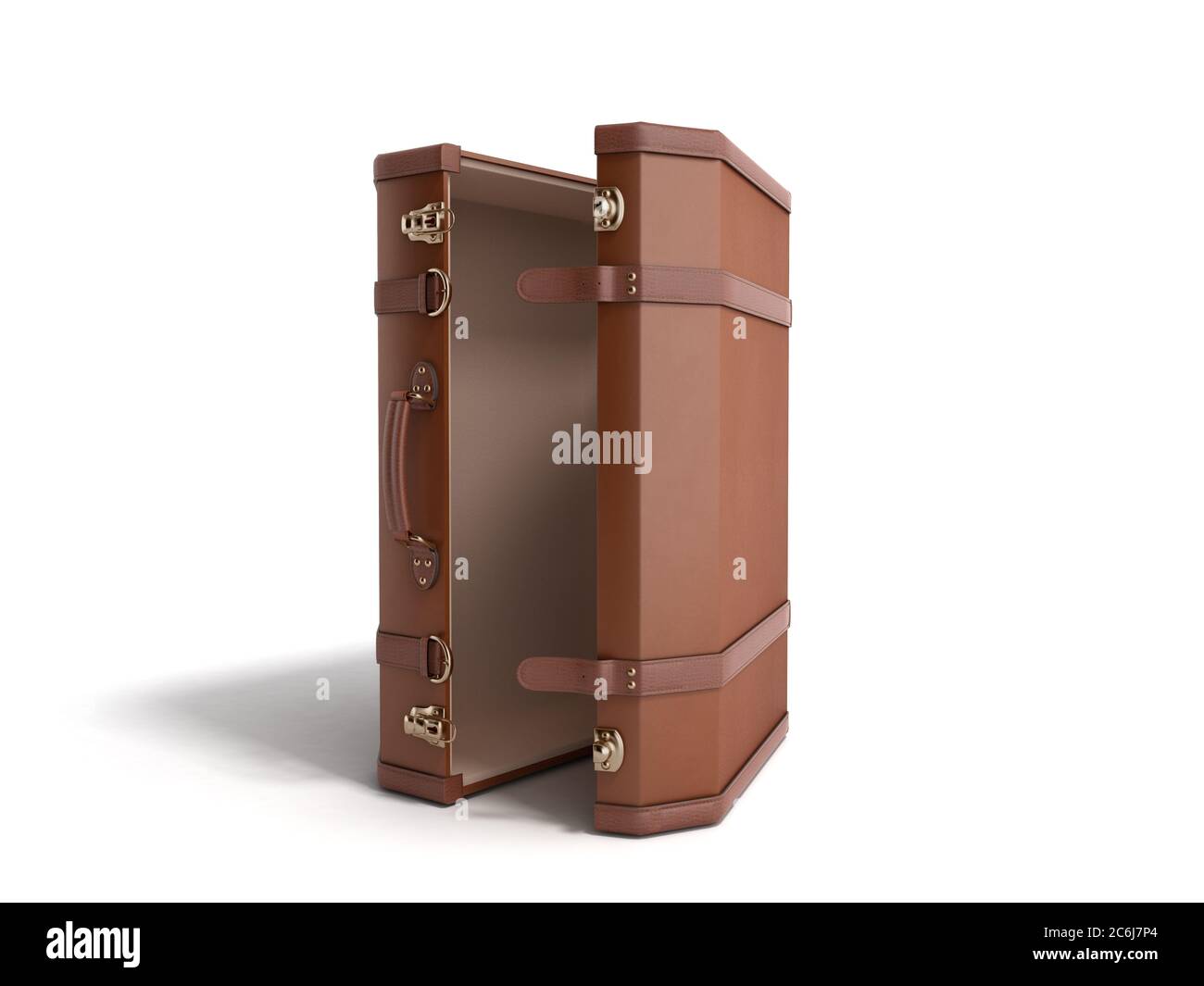 open Vintage suitcase 3d render on white background Stock Photo - Alamy