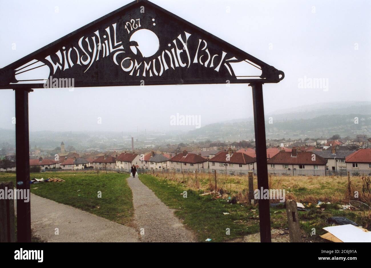 Run down community park next to council estate, Bradford, Yorkshire UK ...